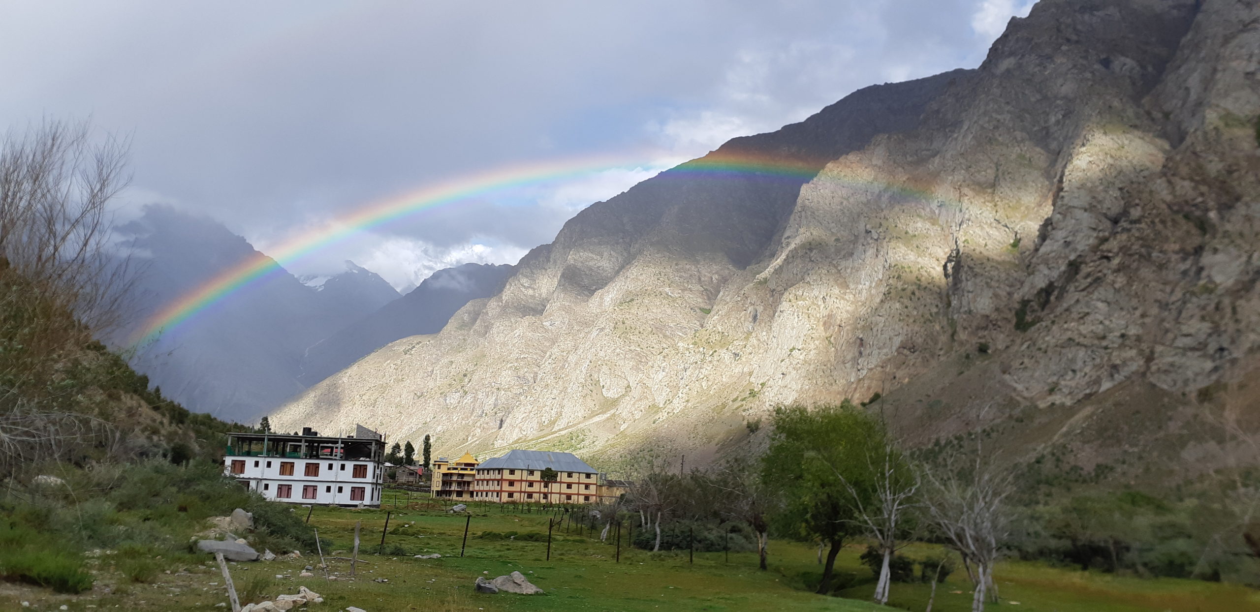 Incredible rainbow over Jispa valley in Himalaya between Manali and ...